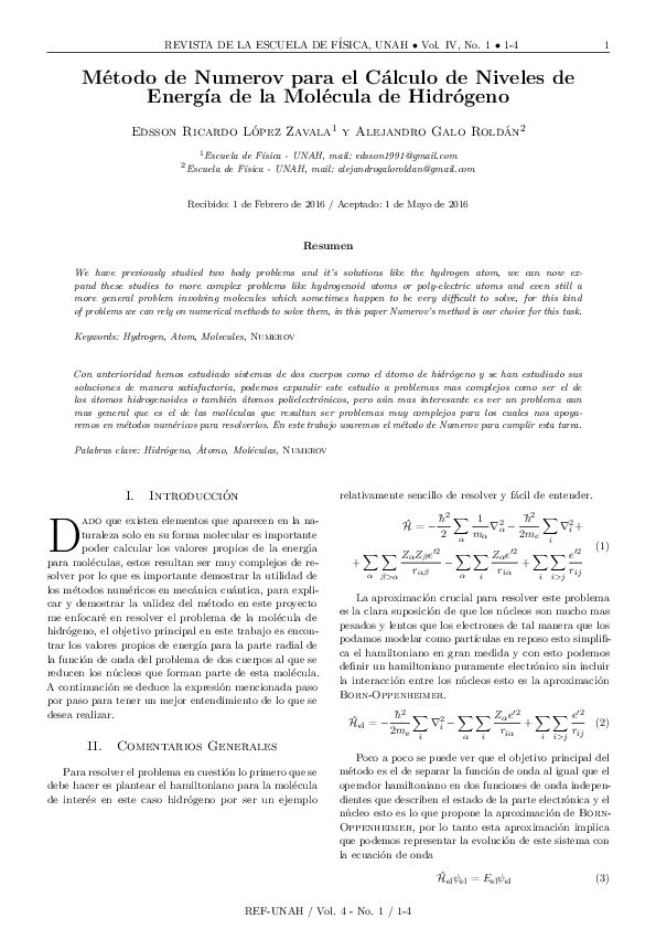 (PDF) Método de Numerov para el Cálculo de Niveles de Energía de la ...
