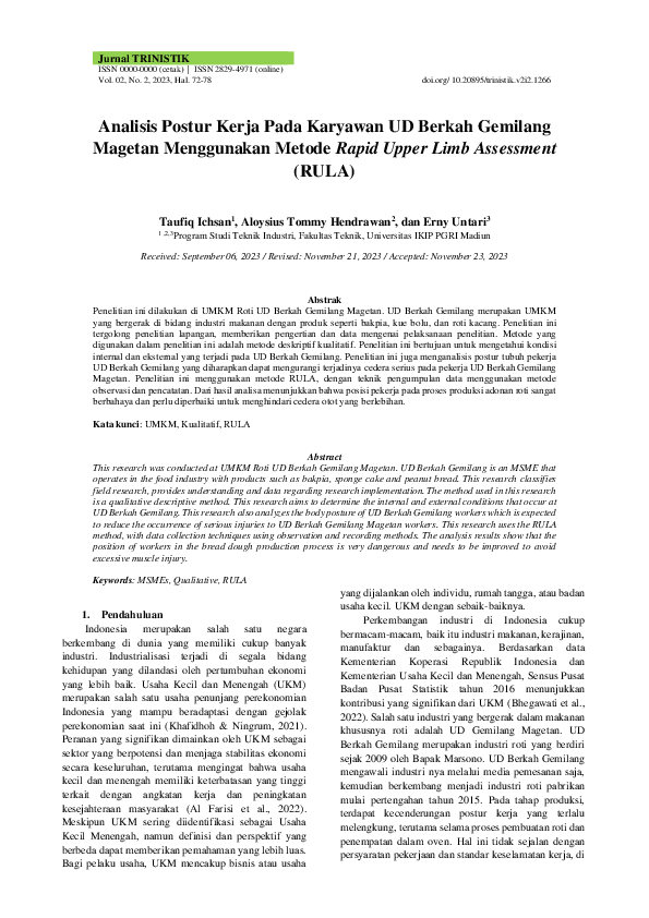 (PDF) Analisis Postur Kerja Pada Karyawan UD Berkah Gemilang Magetan ...