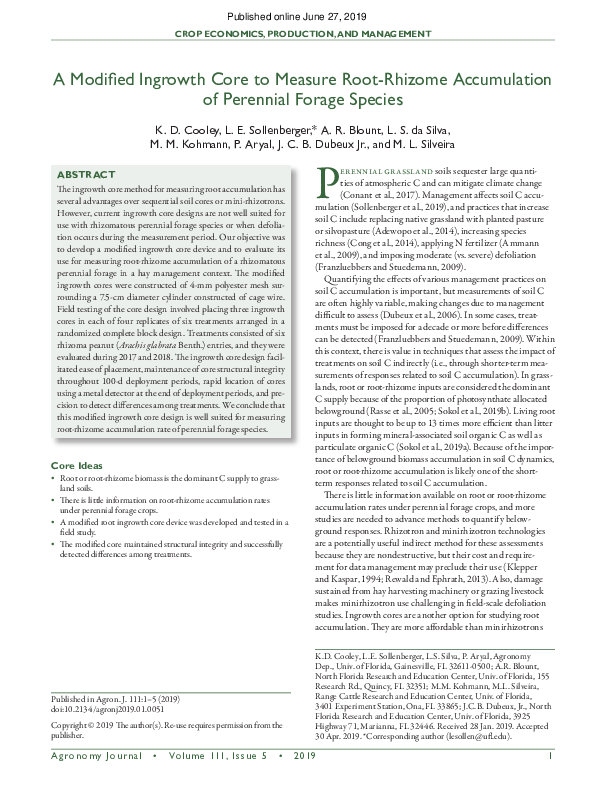 (PDF) A Modified Ingrowth Core to Measure Root‐Rhizome Accumulation of ...