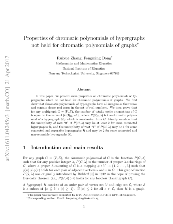 (PDF) Properties of chromatic polynomials of hypergraphs not held for chromatic polynomials of ...