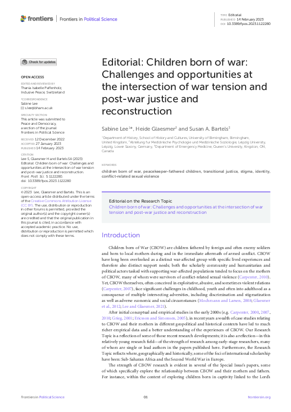 (PDF) Editorial: Children born of war: Challenges and opportunities at ...