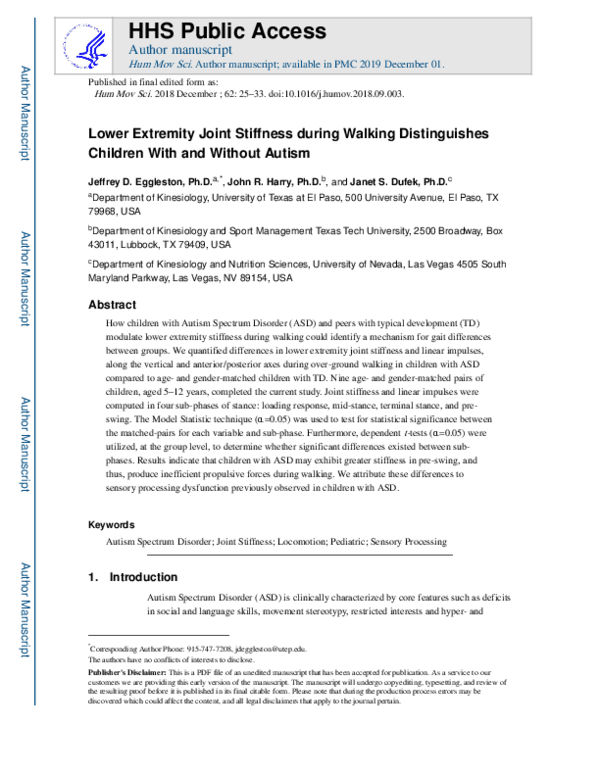 (PDF) Lower extremity joint stiffness during walking distinguishes ...