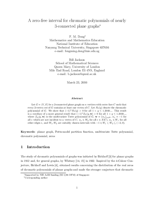 (PDF) A Zero-Free Interval for Chromatic Polynomials of Nearly 3 ...