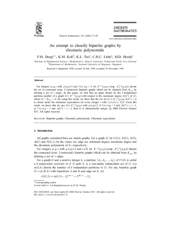 (PDF) An attempt to classify bipartite graphs by chromatic polynomials