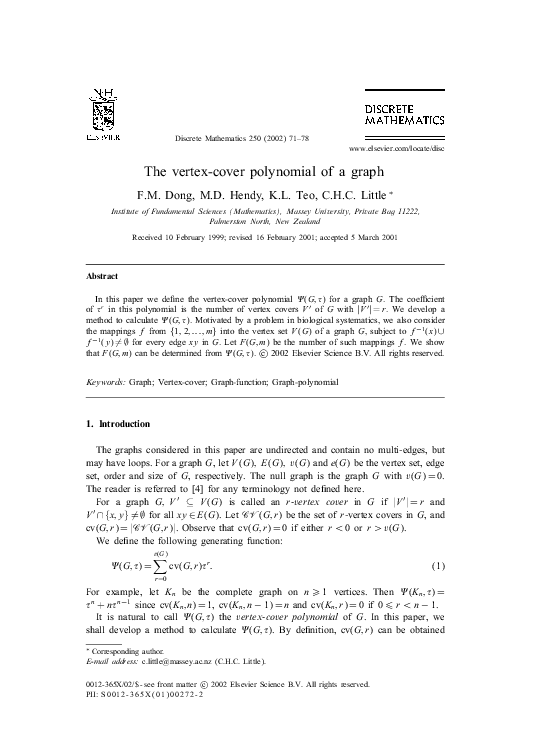 (PDF) The vertex-cover polynomial of a graph