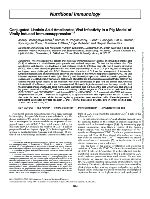 (PDF) Conjugated Linoleic Acid Ameliorates Viral Infectivity in a Pig ...