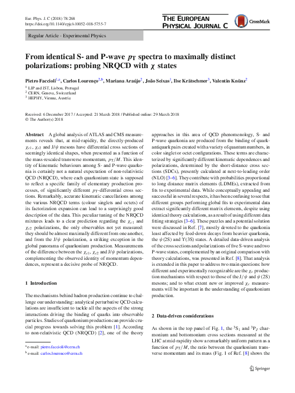 (PDF) From identical S- and P-wave $$p_\mathrm{T}$$ p T spectra to ...