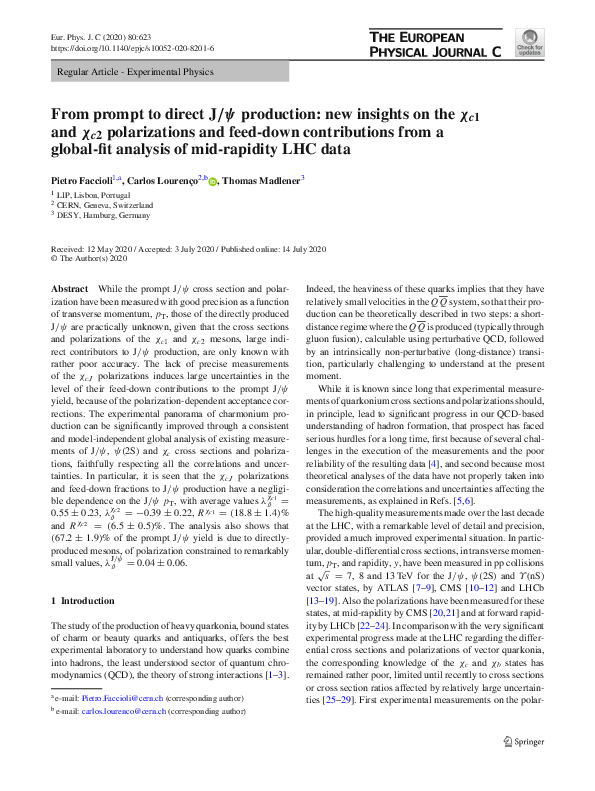 (PDF) From prompt to direct $$\mathrm{J}/\psi $$ production: new ...