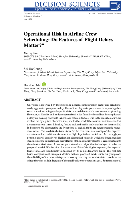 (PDF) Operational Risk in Airline Crew Scheduling: Do Features of ...