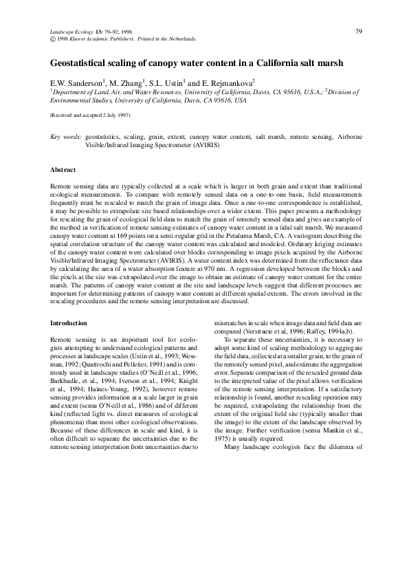 (PDF) Geostatistical scaling of canopy water content in a California ...