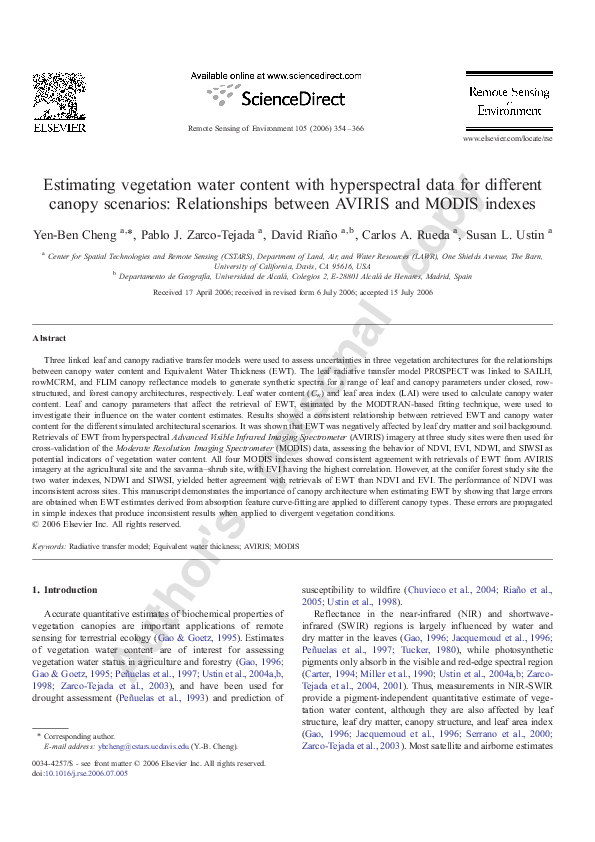 (PDF) Estimating vegetation water content with hyperspectral data for ...