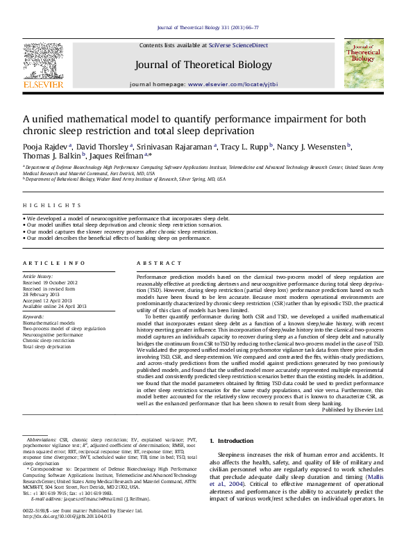 (PDF) A unified mathematical model to quantify performance impairment ...