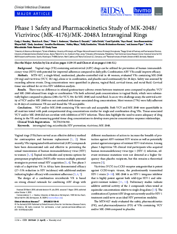 (PDF) Phase 1 Safety and Pharmacokinetics Study of MK-2048/Vicriviroc ...