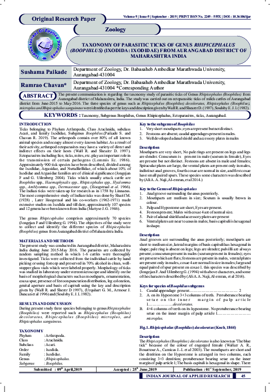 (PDF) Taxonomy of Parasitic Ticks of Genus Rhipicephalus (Boophilus ...