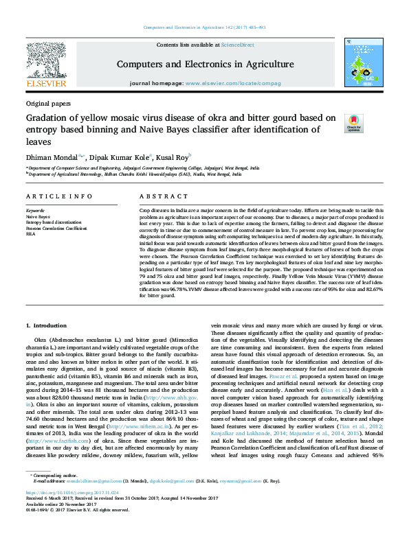 (PDF) Gradation of yellow mosaic virus disease of okra and bitter gourd ...