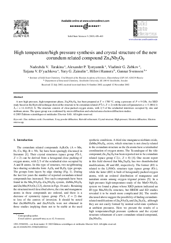 (PDF) High temperature/high pressure synthesis and crystal structure of ...