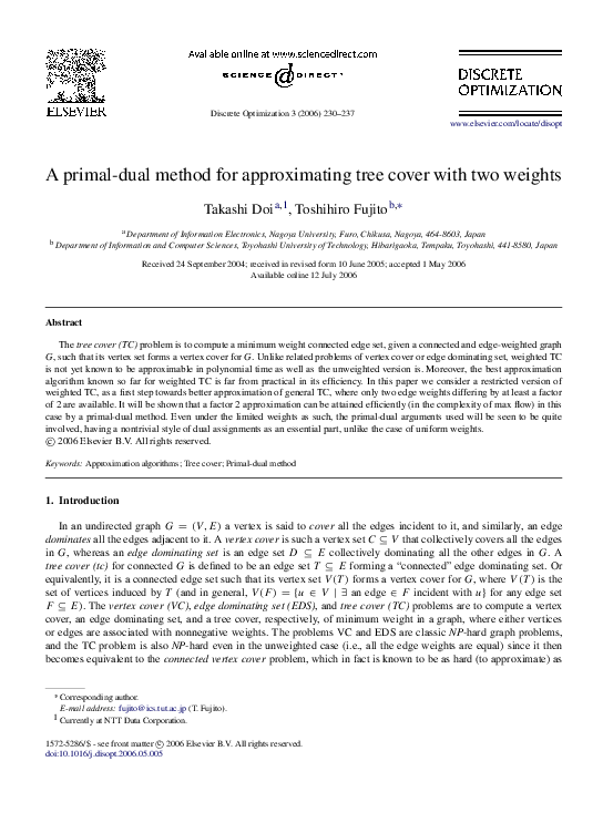 (PDF) A primal-dual method for approximating tree cover with two weights