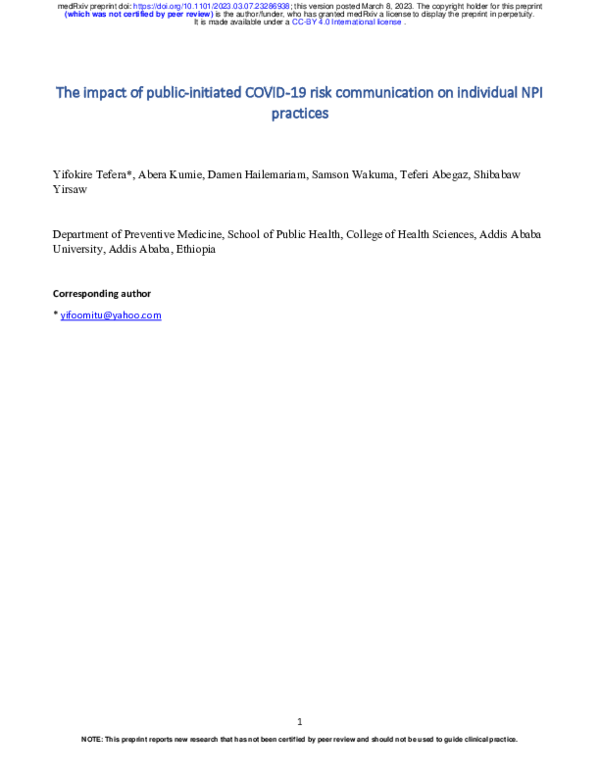 (PDF) The impact of public-initiated COVID-19 risk communication on ...