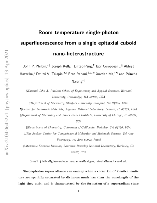 (PDF) Room temperature single-photon superfluorescence from a single epitaxial cuboid nano ...