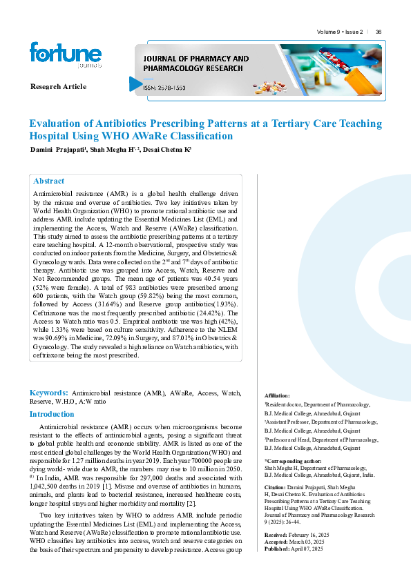 (PDF) Evaluation of Antibiotics Prescribing Patterns at a Tertiary Care ...