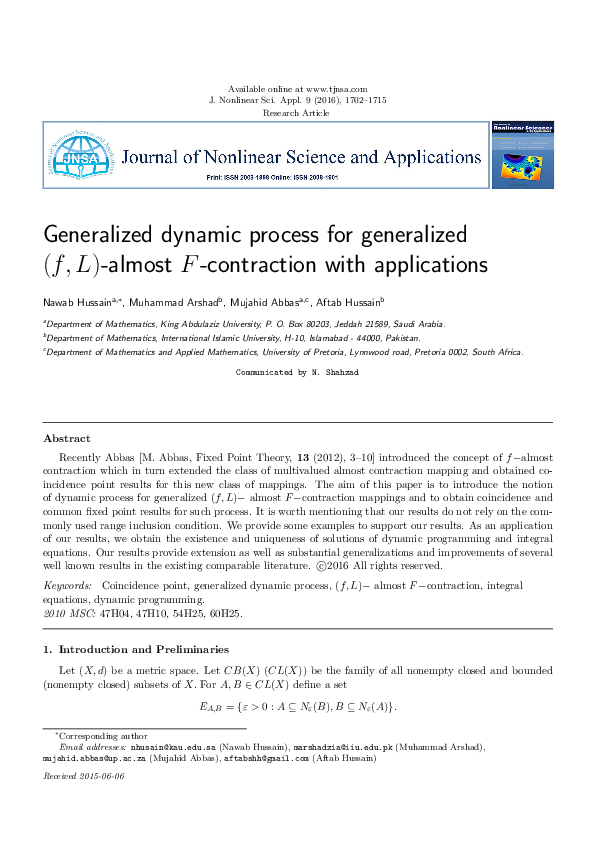 (PDF) Generalized dynamic process for generalized (f,L)-almost F-contraction with applications