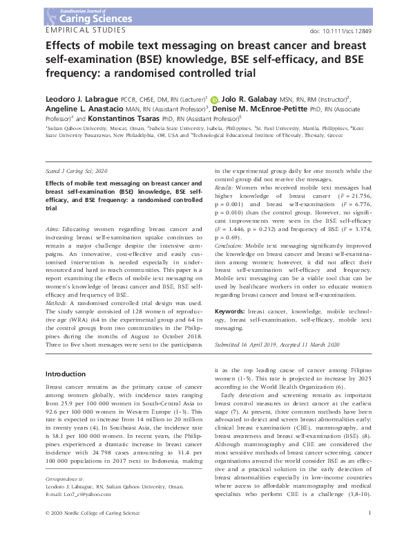 (PDF) Effects of mobile text messaging on breast cancer and breast self ...