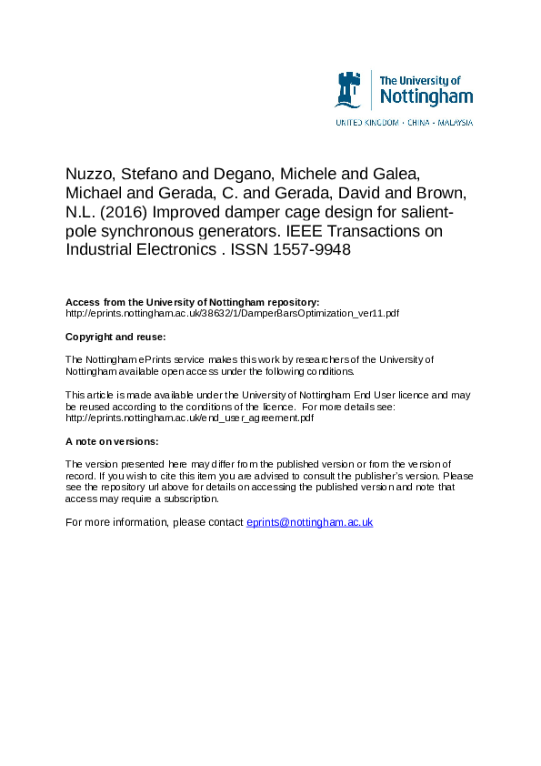 Pdf Improved Damper Cage Design For Salient Pole Synchronous Generators