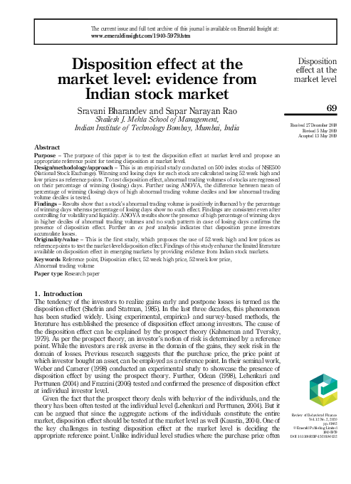 (PDF) Disposition effect at the market level: evidence from Indian stock market