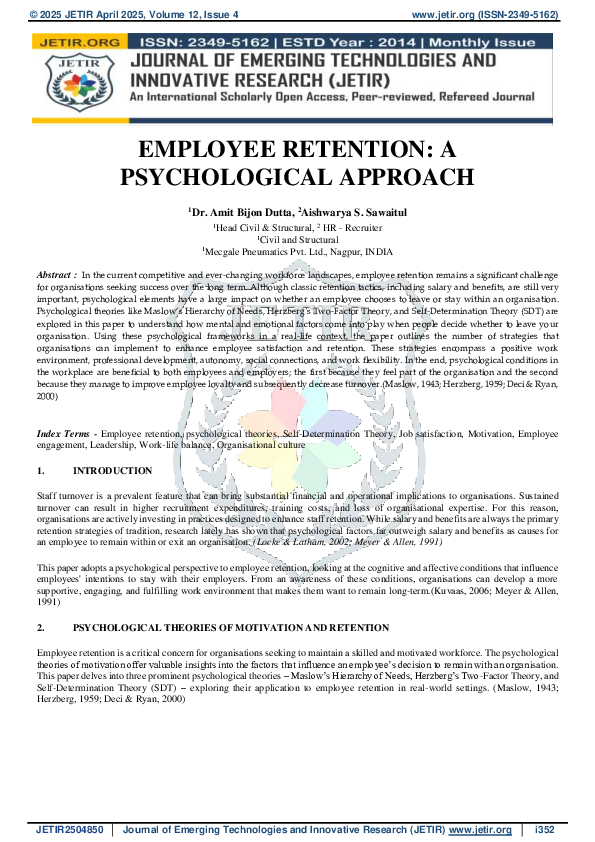 (PDF) EMPLOYEE RETENTION: A PSYCHOLOGICAL APPROACH