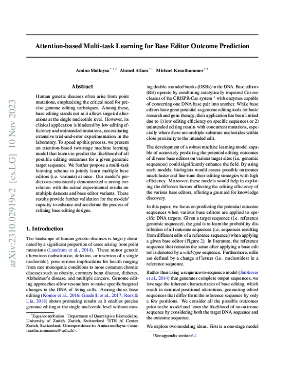(PDF) Attention-based Multi-task Learning for Base Editor Outcome Prediction