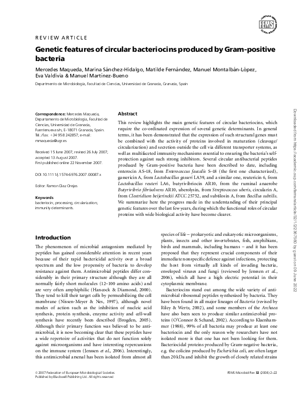(PDF) Genetic features of circular bacteriocins produced by Gram ...