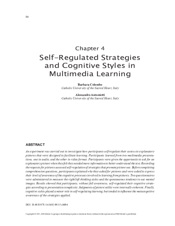 (PDF) Self-regulated Strategies and Cognitive Styles in Multimedia Learning