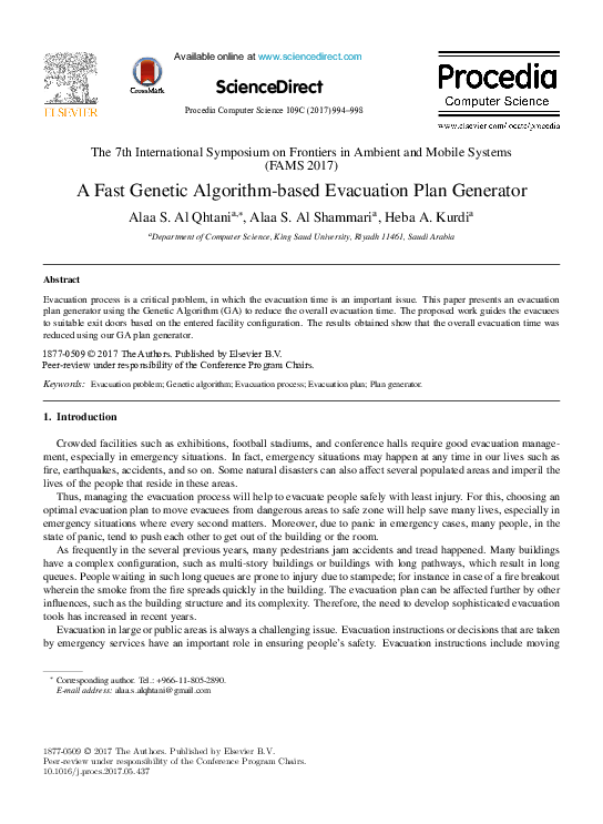 (PDF) A Fast Genetic Algorithm-based Evacuation Plan Generator