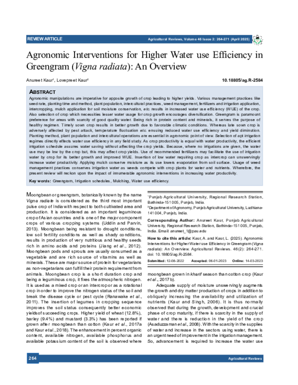 (PDF) Agronomic Interventions for Higher Water use Efficiency in ...