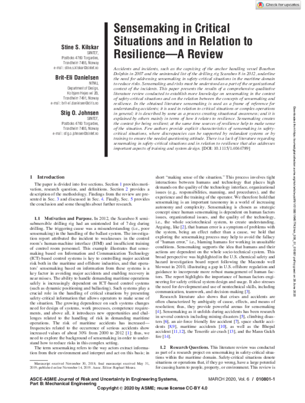 (PDF) Sensemaking in Critical Situations and in Relation to Resilience—A Review