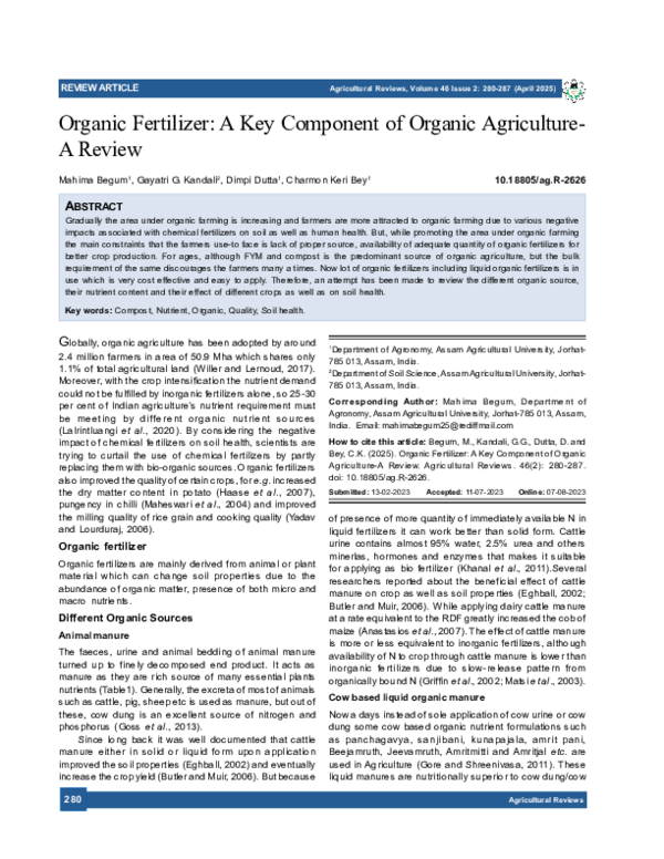 (PDF) Organic Fertilizer: A Key Component of Organic Agriculture-A Review