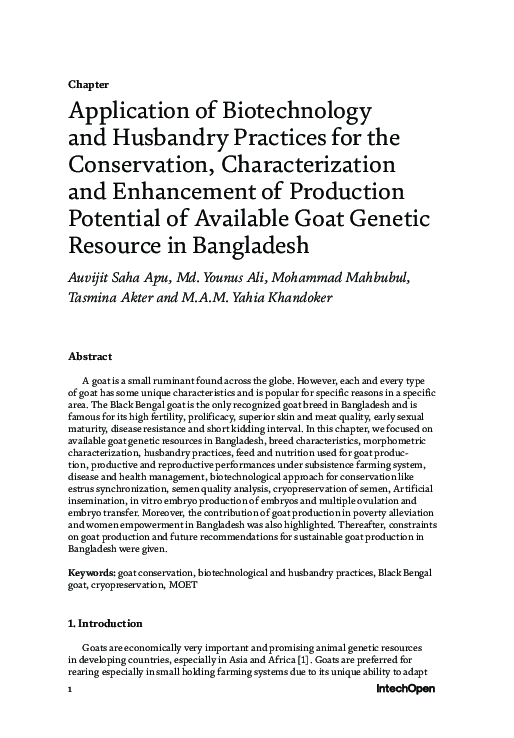 (PDF) Application of Biotechnology and Husbandry Practices for the ...