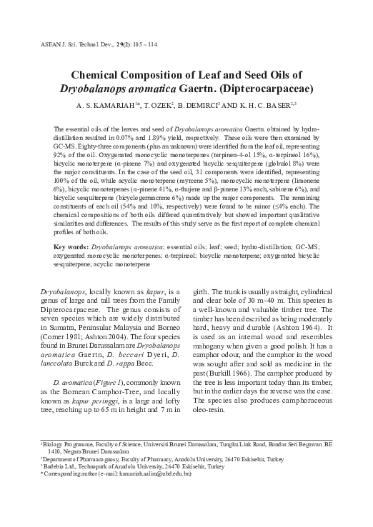 (PDF) Chemical Composition of Leaf and Seed Oils of Dryobalanops ...
