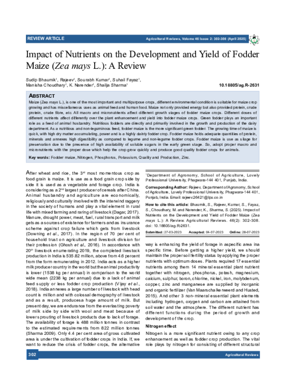 (PDF) Impact of Nutrients on the Development and Yield of Fodder Maize ...