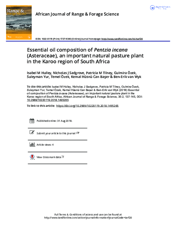 (PDF) Essential oil composition of Pentzia incana (Asteraceae), an important natural pasture ...