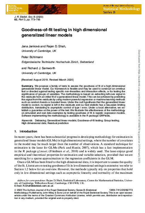 Pdf Goodness Of Fit Testing In High Dimensional Generalized Linear Models