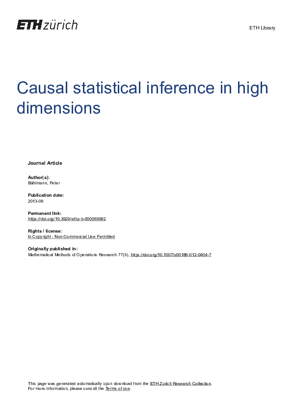 (PDF) Causal statistical inference in high dimensions