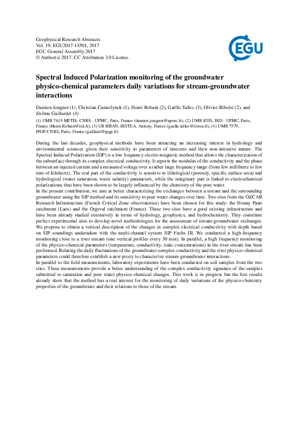 (PDF) Spectral Induced Polarization monitoring of the groundwater ...