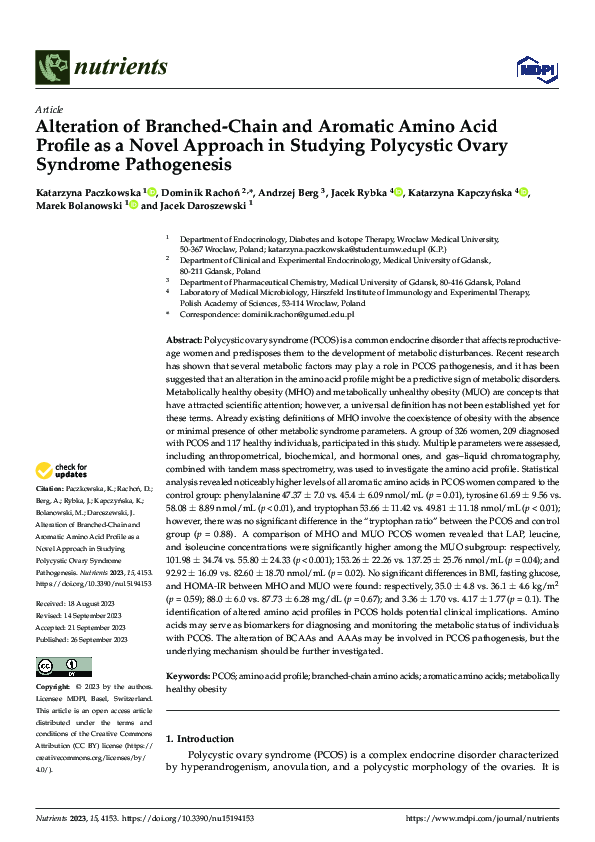 (PDF) Alteration of Branched-Chain and Aromatic Amino Acid Profile as a Novel Approach in ...