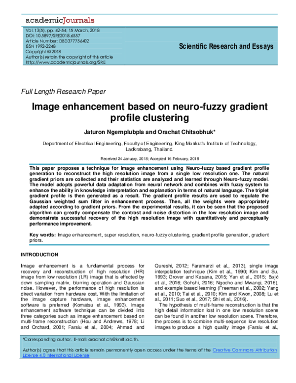 (PDF) Image enhancement based on neuro-fuzzy gradient profile clustering