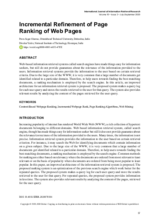 (PDF) Incremental Refinement of Page Ranking of Web Pages