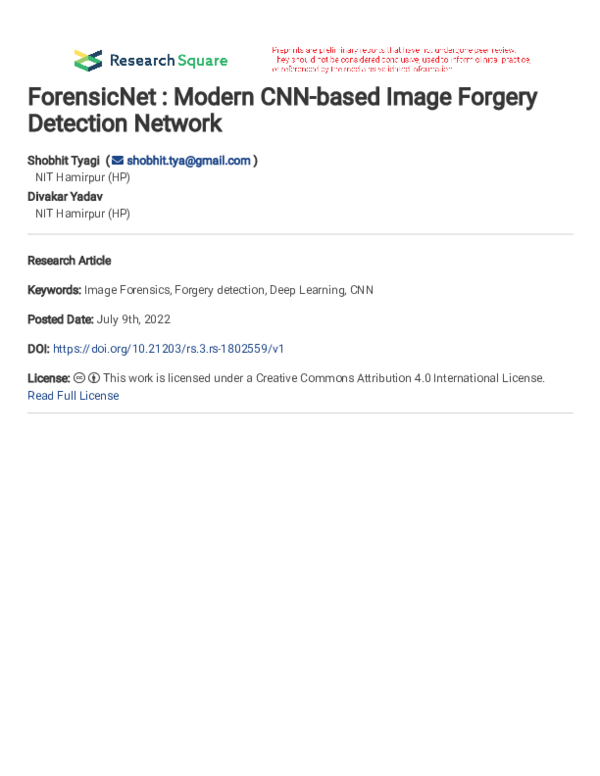 (PDF) ForensicNet : Modern CNN-based Image Forgery Detection Network