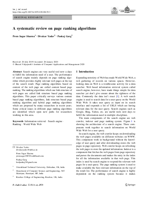 (PDF) A systematic review on page ranking algorithms