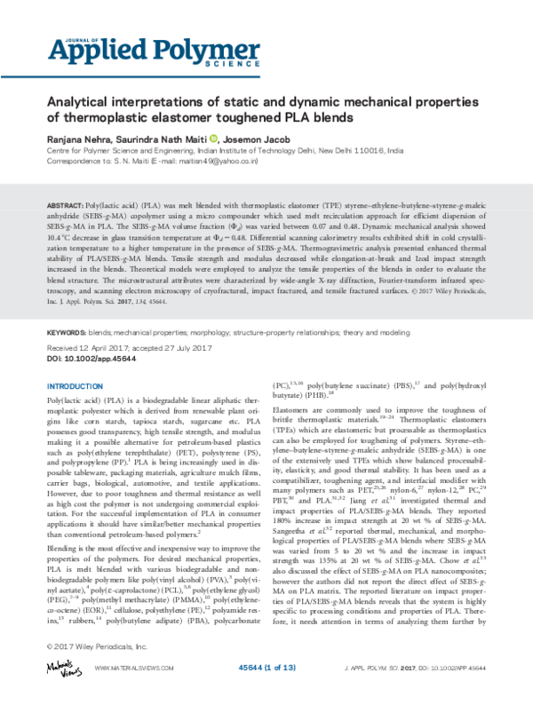 (PDF) Analytical interpretations of static and dynamic mechanical properties of thermoplastic ...