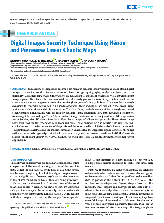 (PDF) Digital Images Security Technique Using Hénon and Piecewise Linear Chaotic Maps